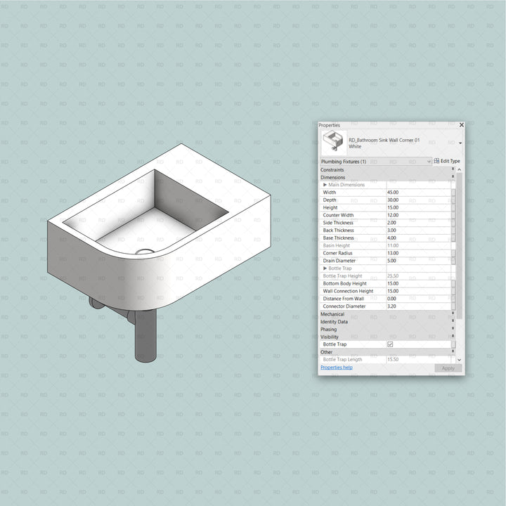 Wall Mounted & Corner Bathroom Sink Revit Families | Parametric