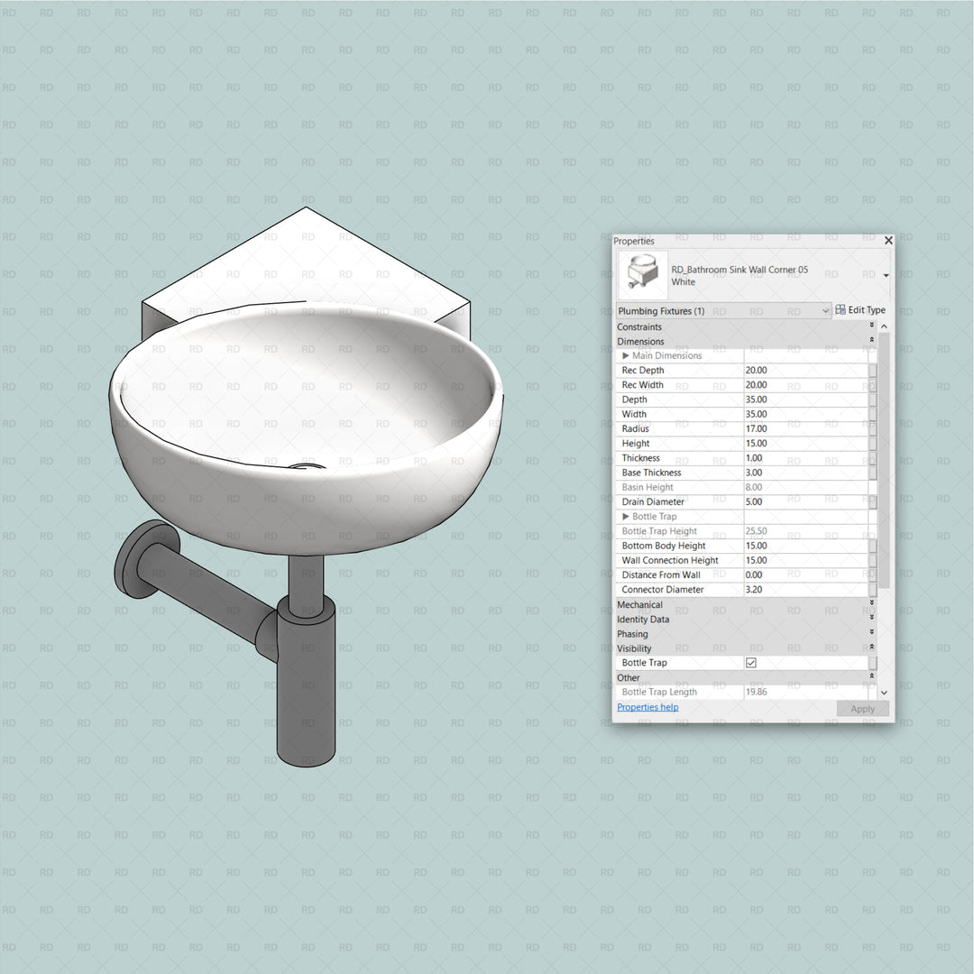 Wall Mounted & Corner Bathroom Sink Revit Families | Parametric