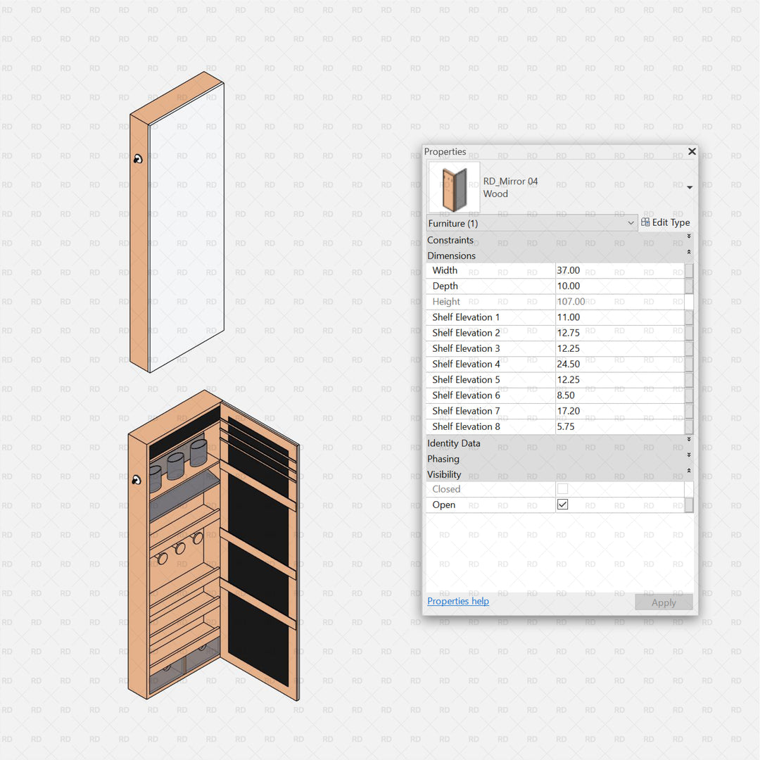 Download Free Revit Wall Mirror | Furniture Families | RD Studio
