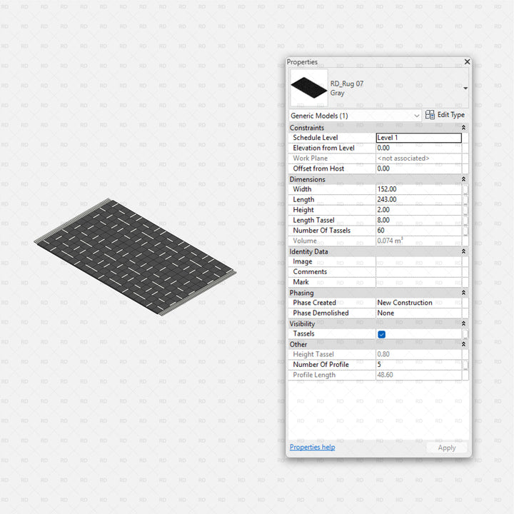 Download Free Revit Rug Family - Rug 01 | RD Studio