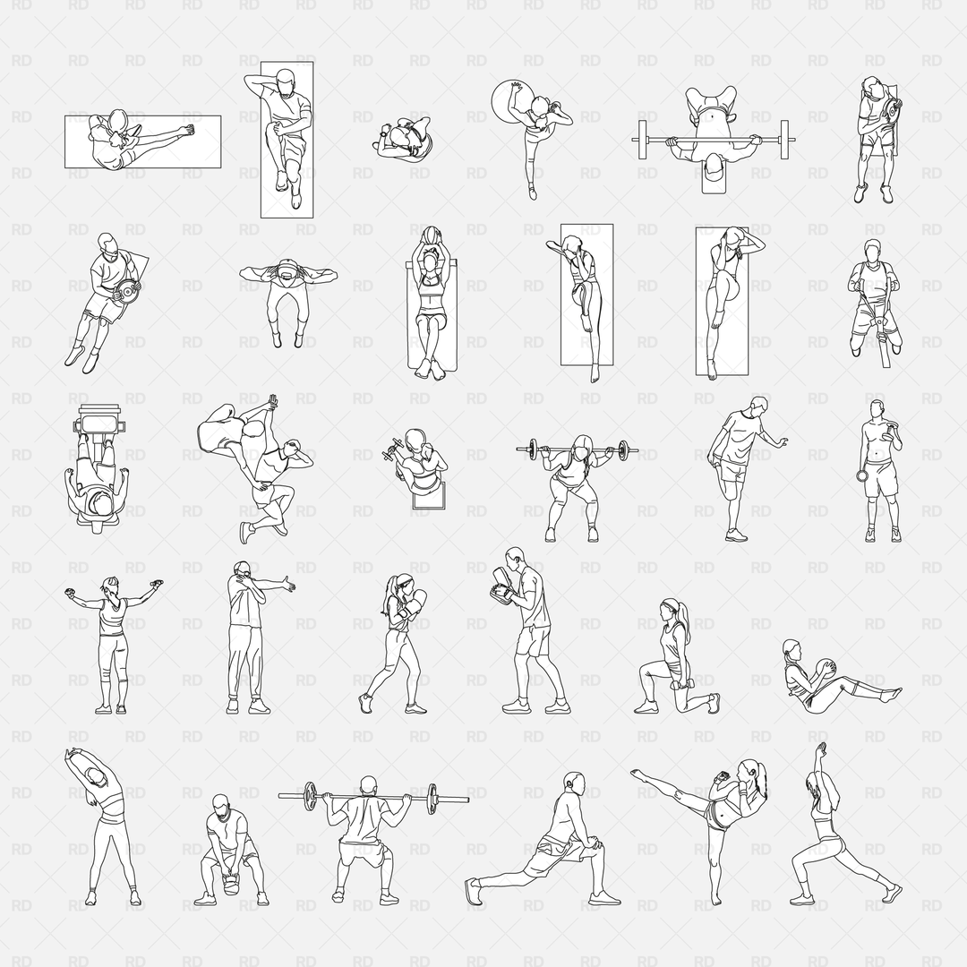 Revit 2D People At the Gym (30 Figures) | RD Studio