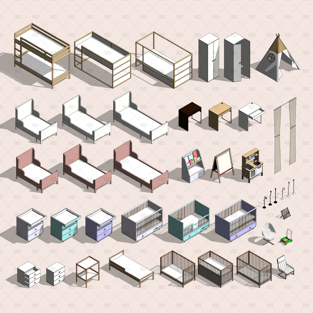 Kids room and nursery popular furniture Families for Revit | RD Studio