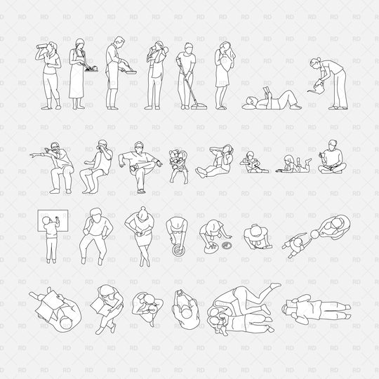 Revit 2D People at Home (30 Figures) | RD Studio