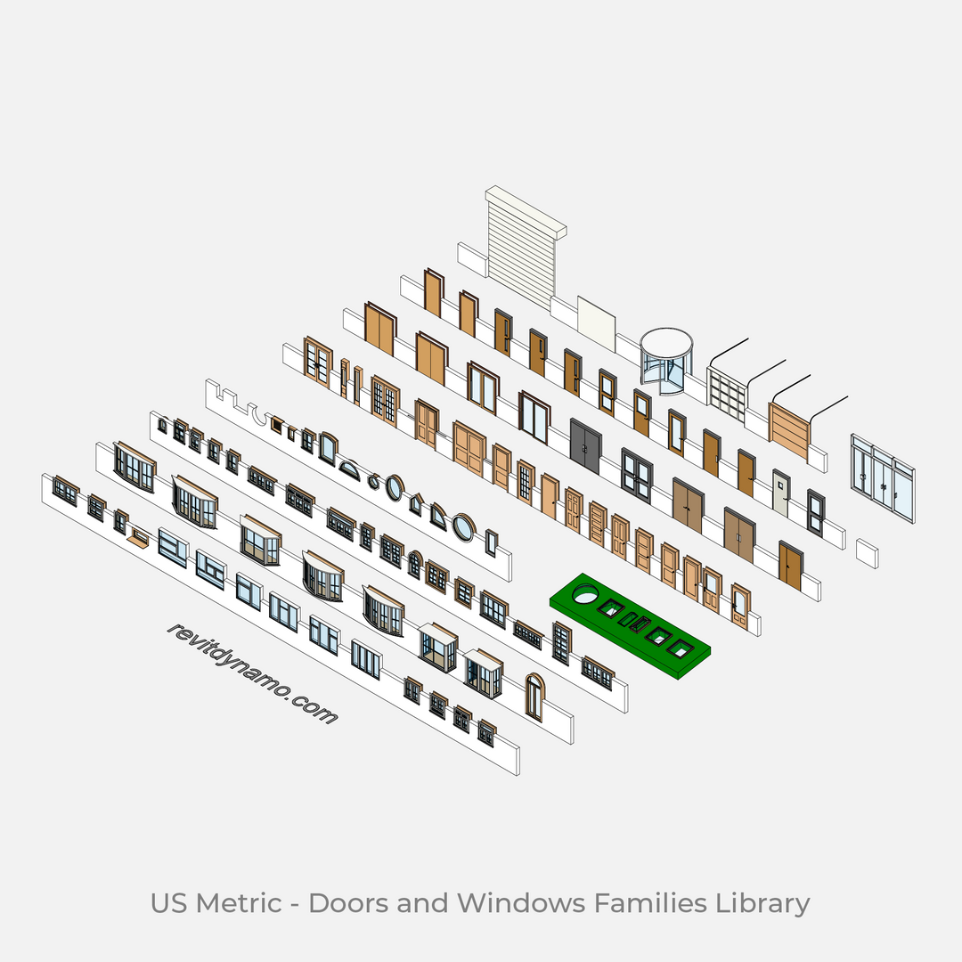 Revit 3D Doors and Windows Families Library (Metric) | Free Download ...