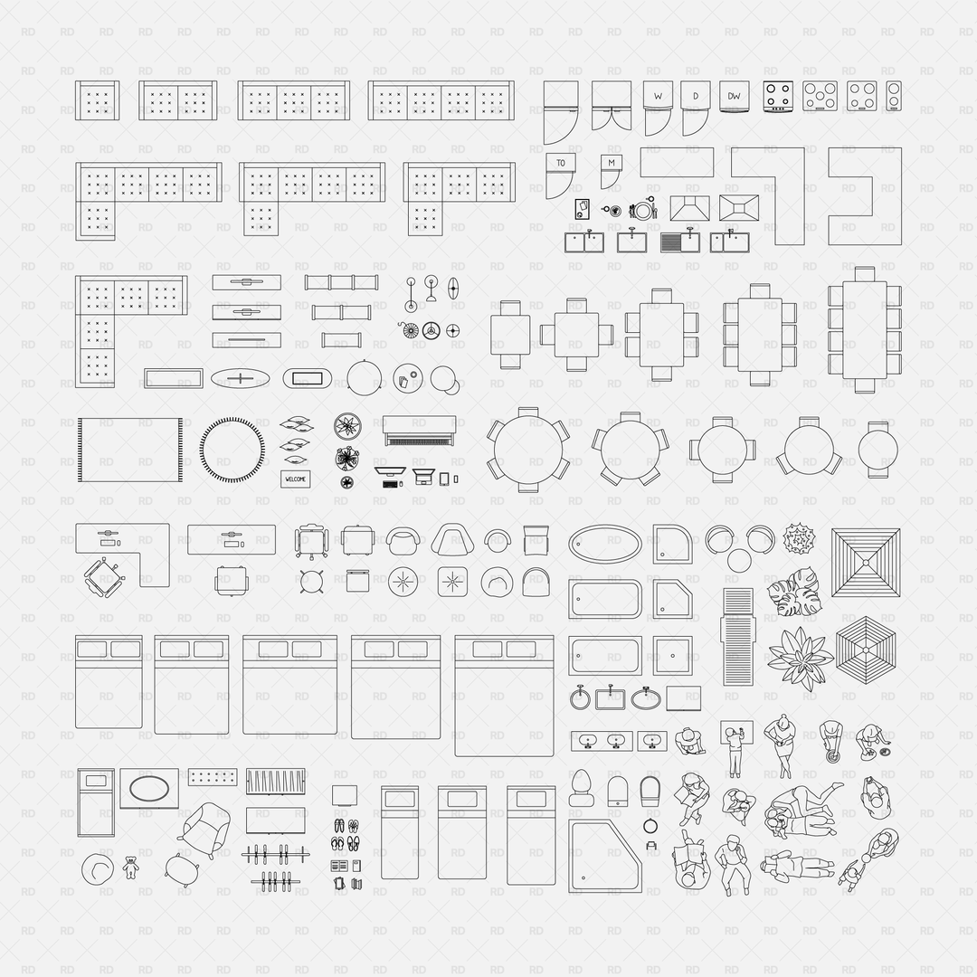 CAD Blocks & Vector Entire House Residential Furniture (155 Blocks ...