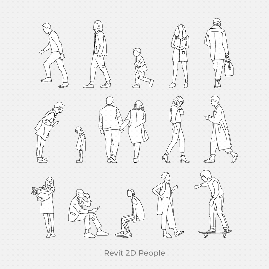Diverse Revit 2D People (15 Figures) | RD Studio