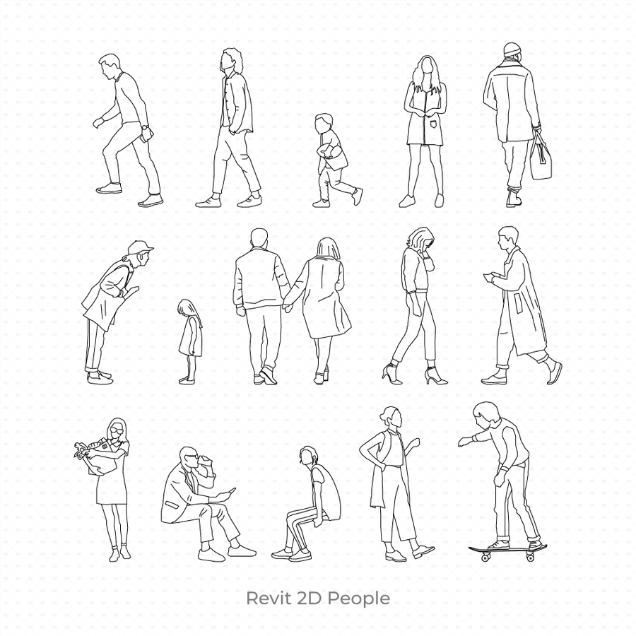 Diverse Revit 2D People (15 Figures) | RD Studio