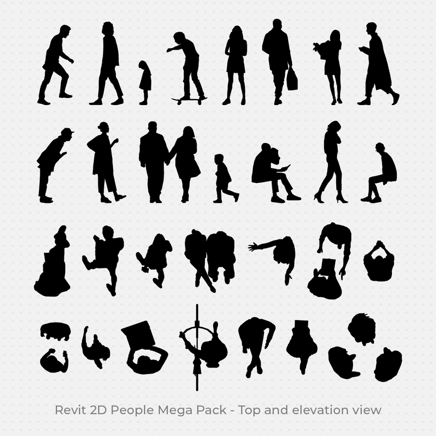 Revit 2D People Silhouettes (15 Figures) | RD Studio