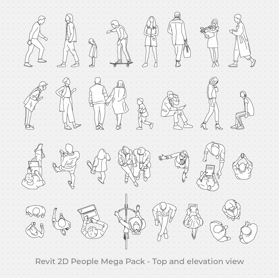 Revit 2D People Silhouettes (15 Figures) | RD Studio