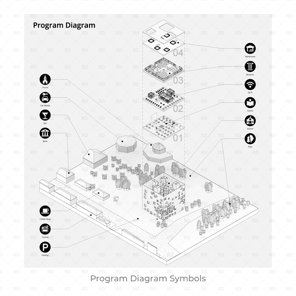 Revit 2D Symbols - Site Analysis and Program Diagrams