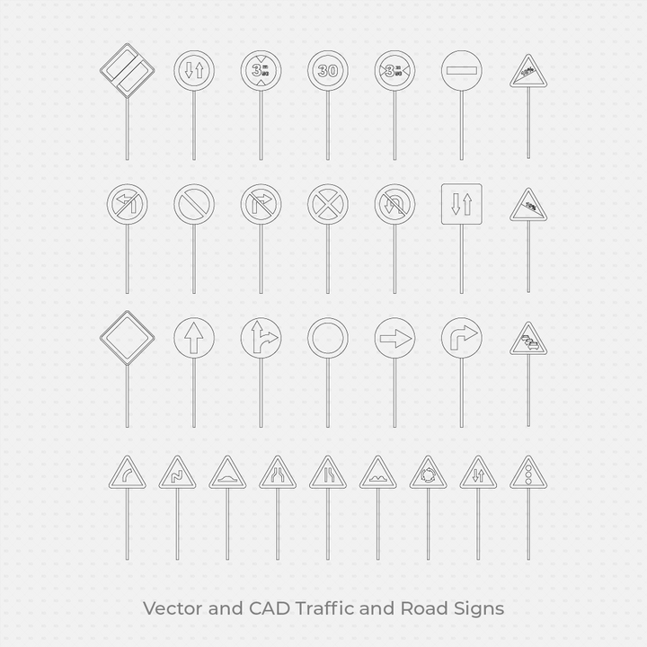 CAD Blocks & Vector Road and Traffic Signs (60 Figures) | Download DWG ...