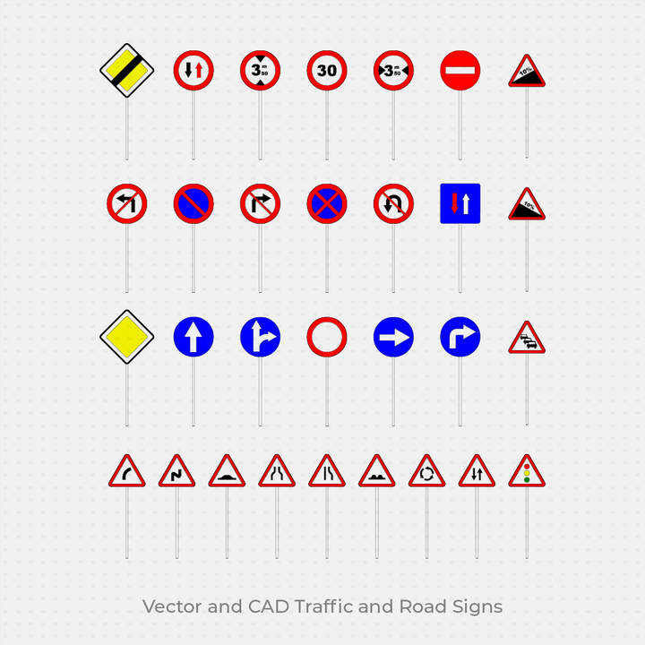 CAD Blocks & Vector Road and Traffic Signs (60 Figures) | Download DWG ...