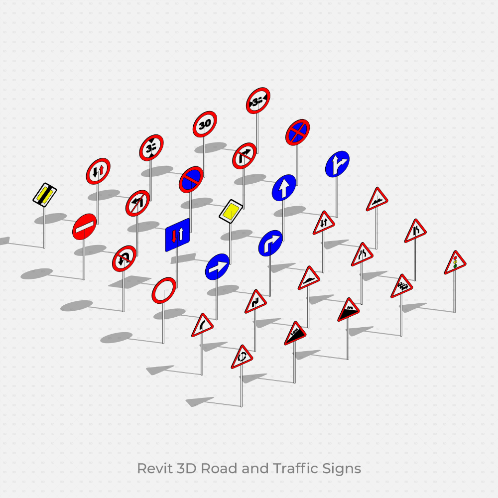 Revit 3D 30 Parametric Road and Traffic Signs | Download RVT | Revit Dynamo